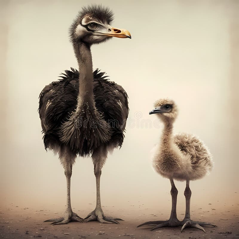 Ostrich and Baby. Generative AI Stock Illustration - Illustration of ...