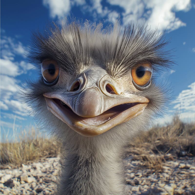 Ostrich on the Background of the Blue Sky and Clouds. Stock Photo ...