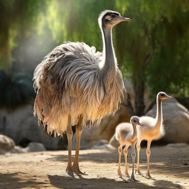 Ostrich and Family in the Zoo Stock Illustration - Illustration of wild ...