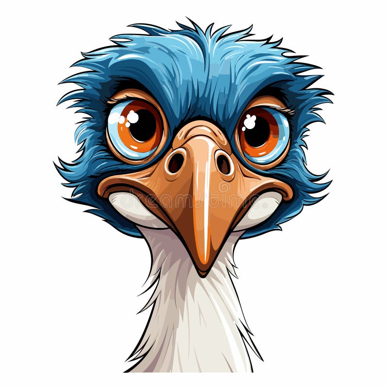 Ostrich. Ostrich Hand-drawn Comic Illustration. Cute Vector Doodle ...