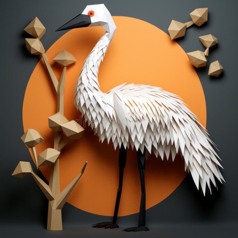 Polygon Ostrich Paper Craft on Tree Branch Wall Art Project Stock ...