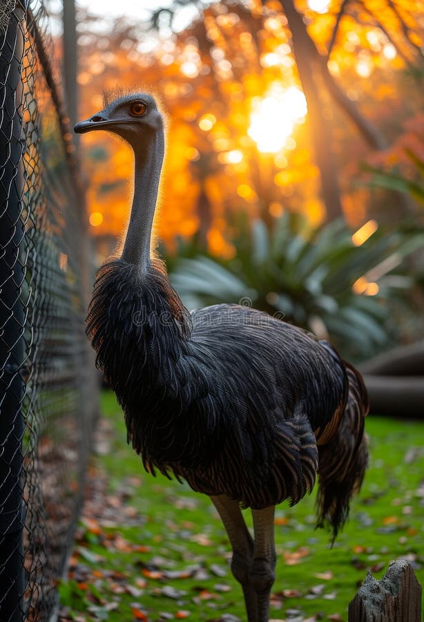Ostrich Standing in the Grass at Sunset Stock Photo - Image of isolated ...