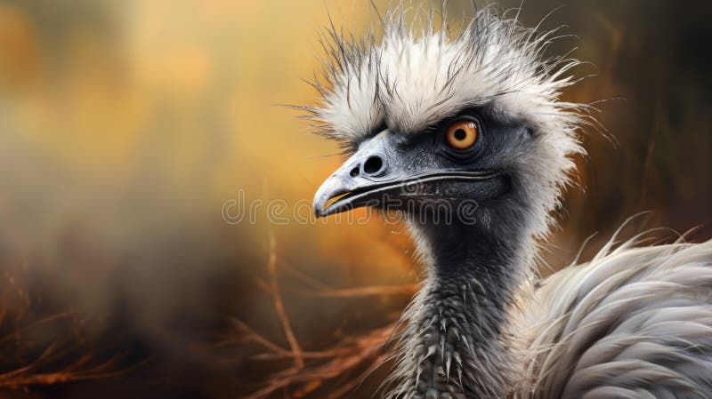 Explosive Wildlife: a Concept Art Emu with Gray Feathers and Bright ...