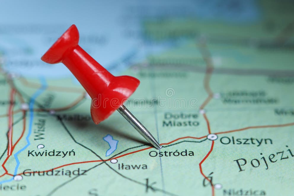 Ostroda, Poland pin on map stock image. Image of guide - 370906023