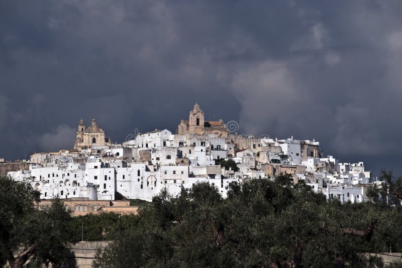 Ostuni stock image. Image of travel, famous, white, clouds - 152155321