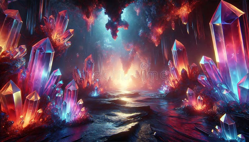 Otherworldly Crystal Caves with Glowing Multicolored Crystals and ...