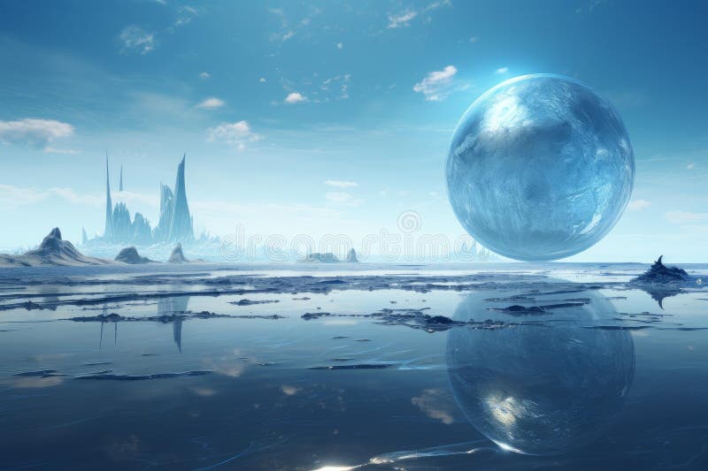 Otherworldly Landscape with Mystical Sphere Stock Illustration ...