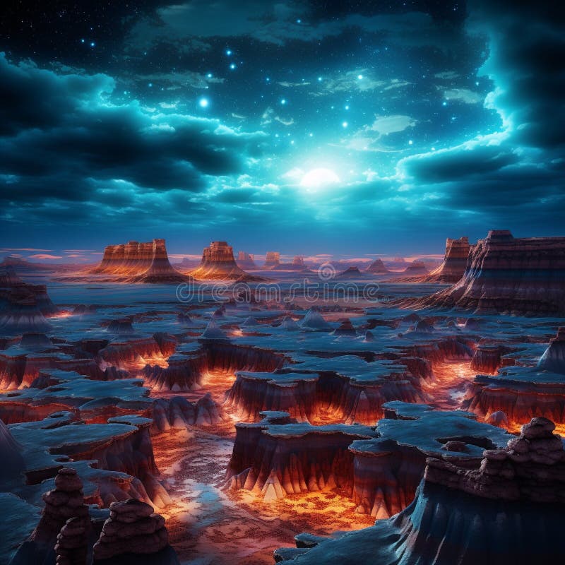 Otherworldly Mesas Emitting Mesmerizing Glow Stock Photo - Image of ...