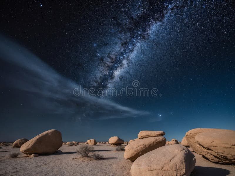Otherworldly Night Sky with Stars Over Desert Rocks. Stock Image ...