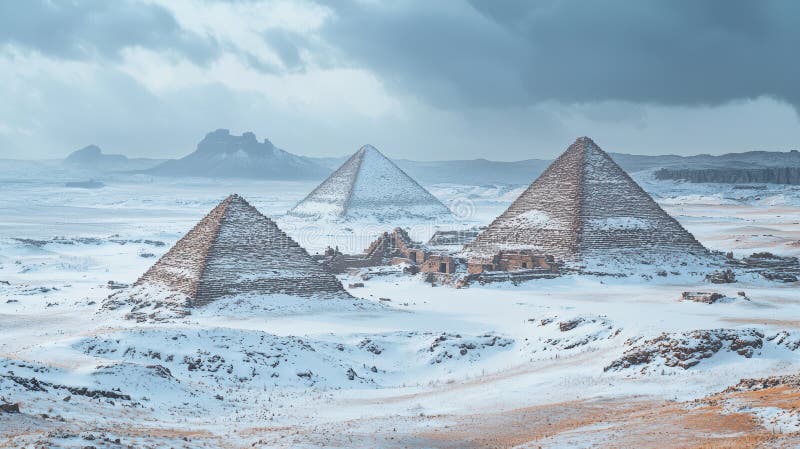 Snowy Pyramids of Egypt: a Rare Winter Wonderland Stock Illustration ...
