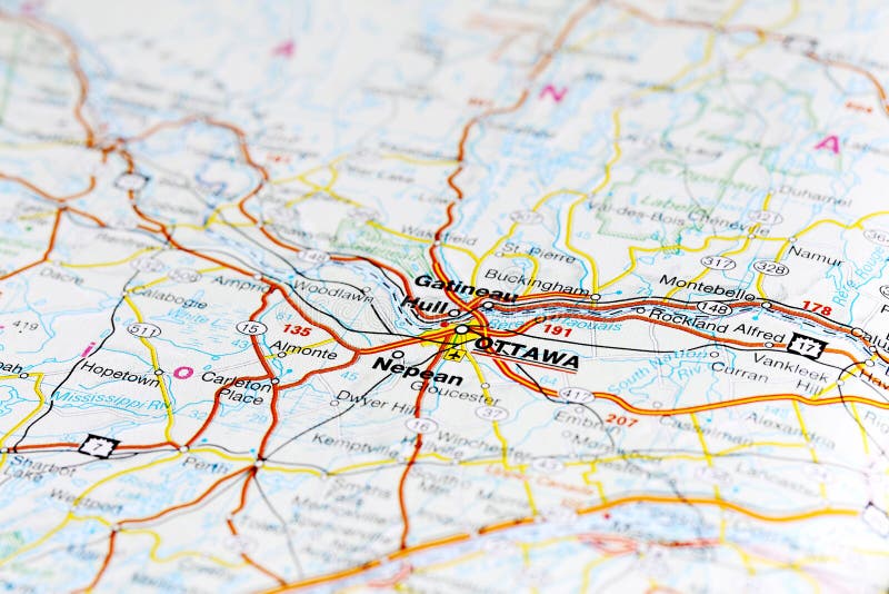 Ottawa City Road Map Area. Closeup Macro View Editorial Photo - Image ...