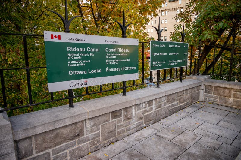 View of the Rideau Canal Sign in Fall Editorial Stock Image - Image of ...