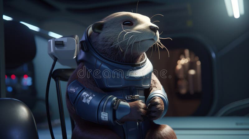 Otter Astronaut, Digital Art Illustration, Generative AI Stock ...