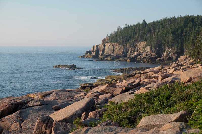 Pink Granite Rocks and Cliffs Overlooking a Quite Secluded Cove Stock ...
