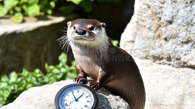 Otter with Clock, Zoo Enclosure, Sunny Day, Wildlife Calendar Stock ...