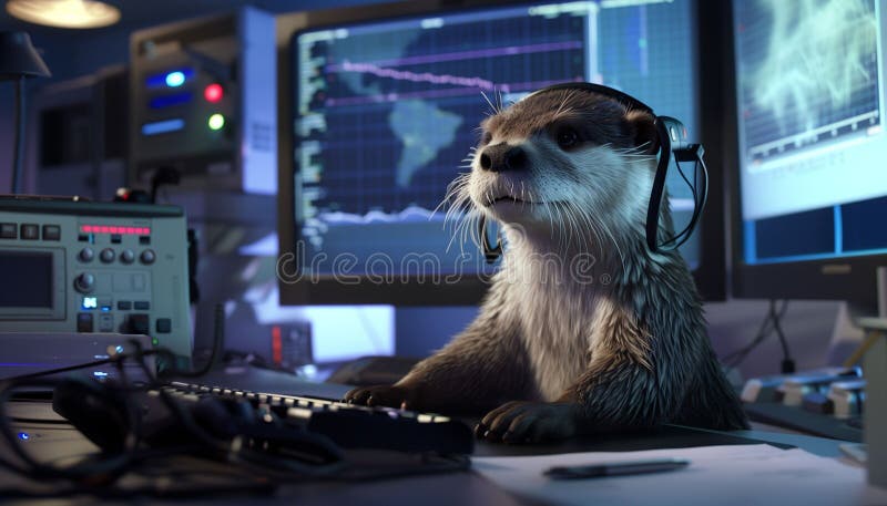 Otter at a Computer Station Stock Illustration - Illustration of ...