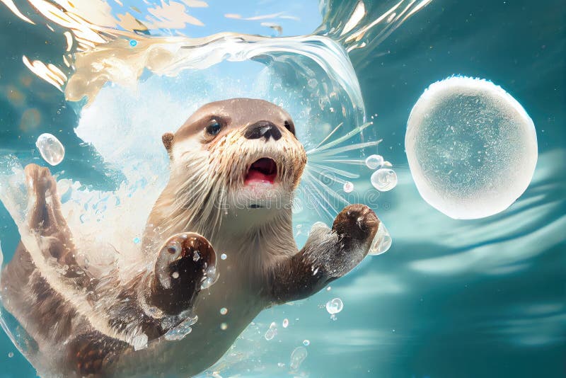 Otter Diving into Crystal-clear Pool, with Bubbles and Splashes Stock Illustration ...