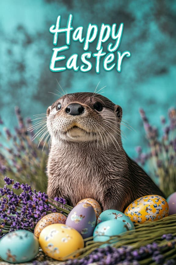 Otter with Easter Eggs Surrounded by Flowers Celebrating Easter Stock Illustration ...