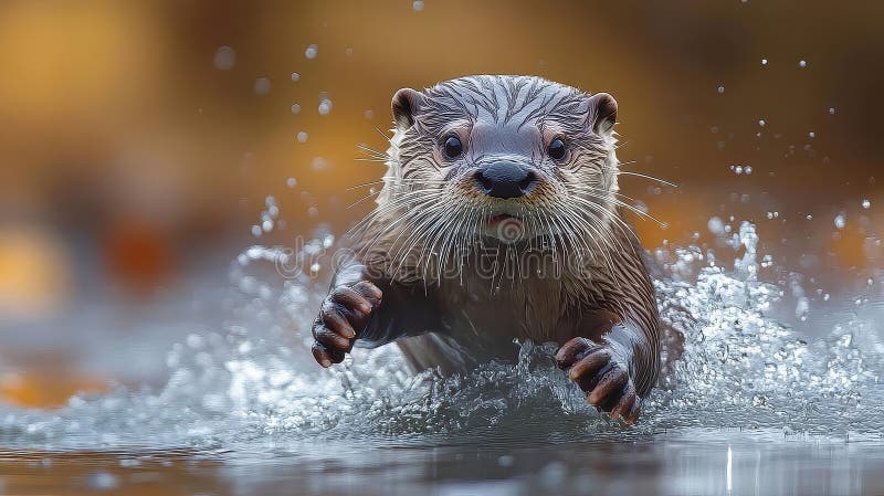 Otter Emerging from Water with Splash Stock Illustration - Illustration ...