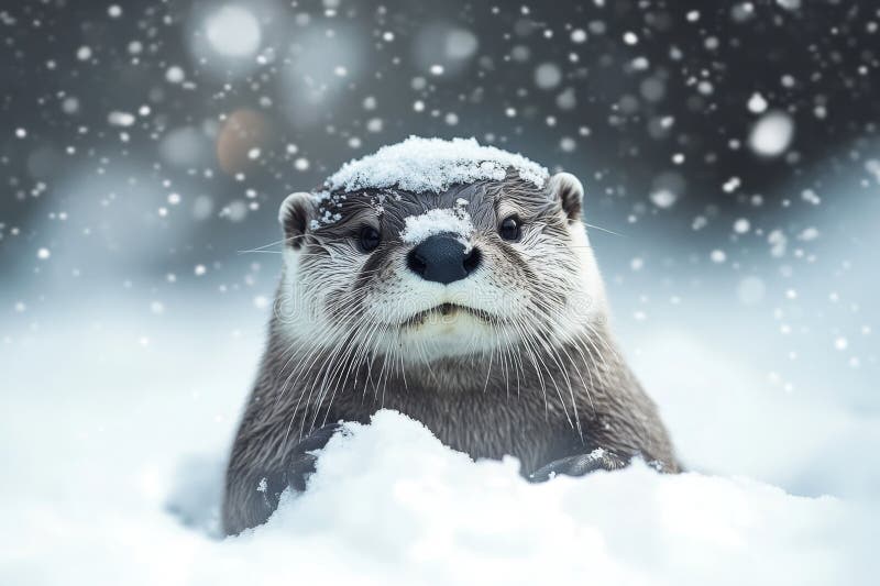 Otter Enjoying Snowfall while Digging in Snowdrift Stock Photo - Image ...