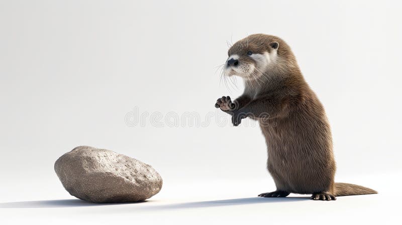 Otter Playing with Rock Isolated on White Studio Shot Stock Image ...