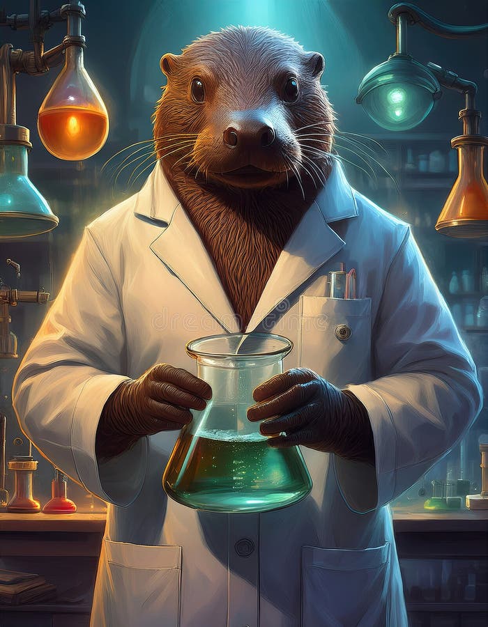 Otter Scientist in Futuristic Lab with Glowing Liquid Stock Illustration - Illustration of tech ...
