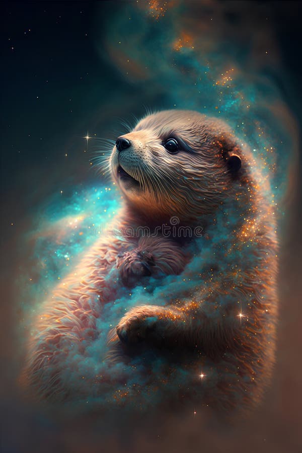 Otter in Space with Stars and Nebula. 3D Rendering Stock Illustration ...