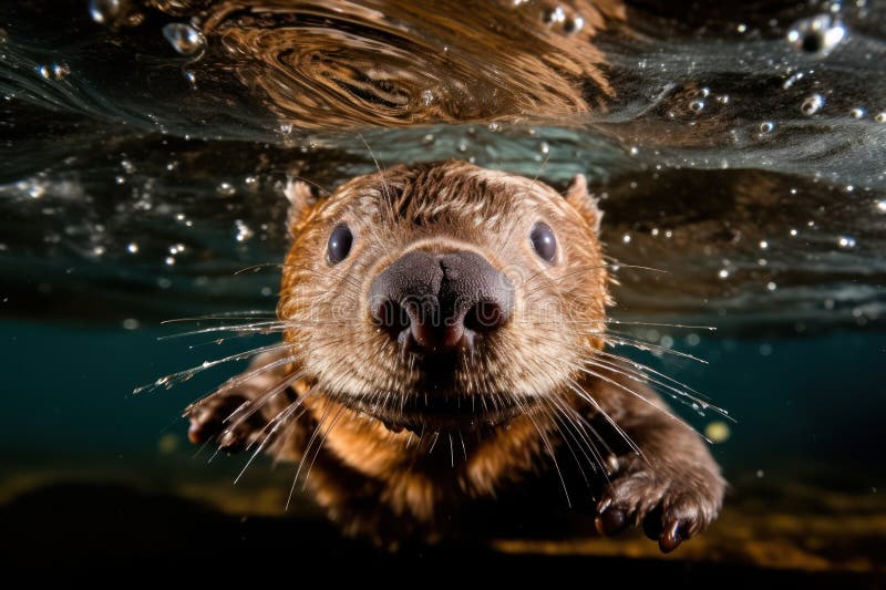 Otter Swimming Underwater. Generative Ai Stock Illustration ...