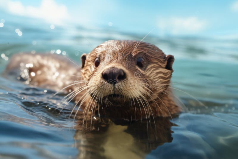 An otter swimming in water stock illustration. Illustration of marine ...