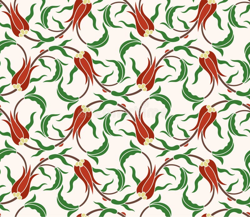 Seamless Hand Drawn Tulip Pattern in Ottoman Style Stock Illustration ...