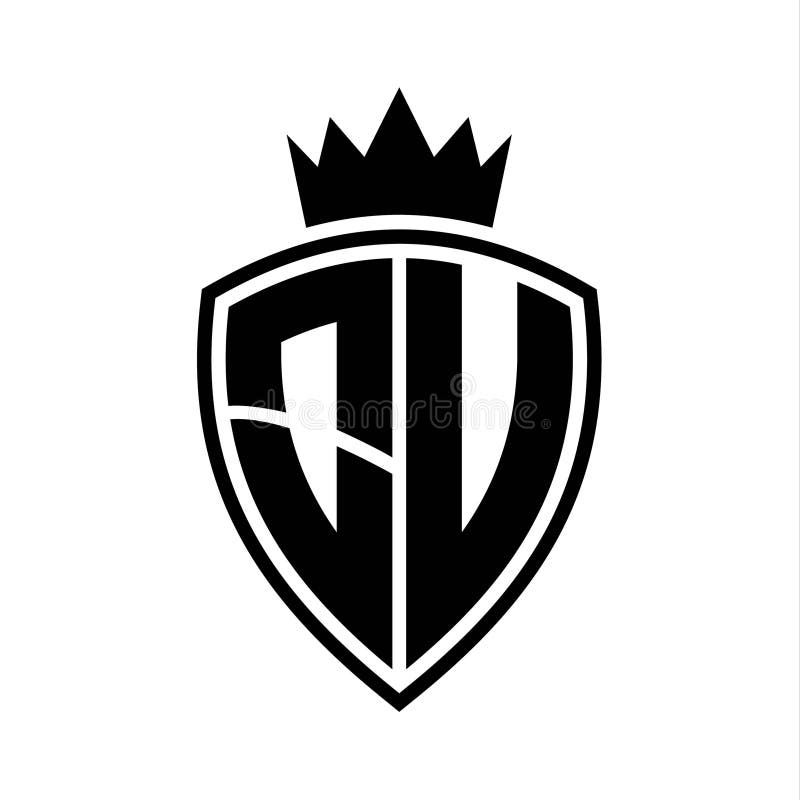 OU Letter Monogram Shield and Crown Outline Shape with Black and White ...