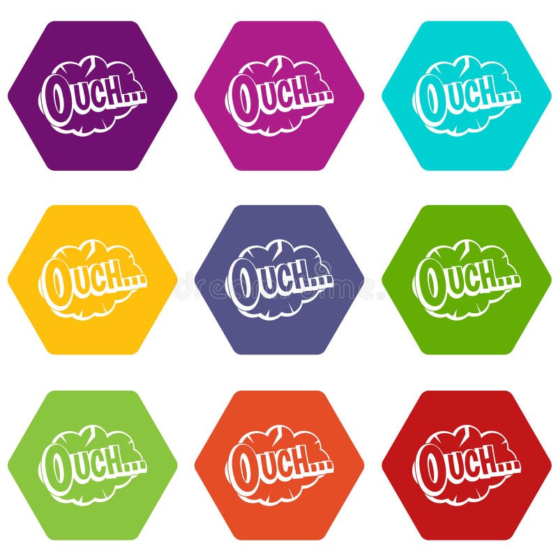 Ouch, Speech Cloud Icon Set Color Hexahedron Stock Vector ...