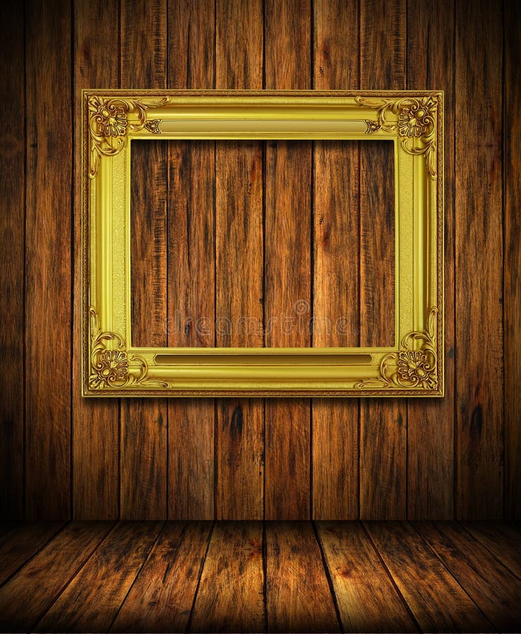 Oud Antiek Gouden Frame Op Houten Muur Stock Illustratie - Illustration ...