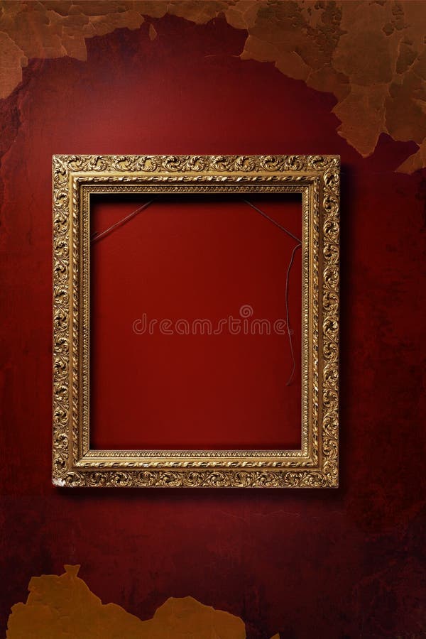 Oud frame op de rode muur stock foto. Image of kader - 17761704