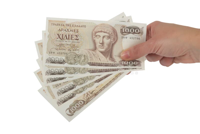 Oude Griekse 1000 Drachmenbankbiljetten En Euro Rekeningen Stock ...