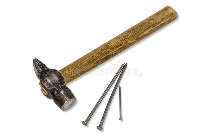Oude hamer en spijkers stock afbeelding. Image of staal - 54397703