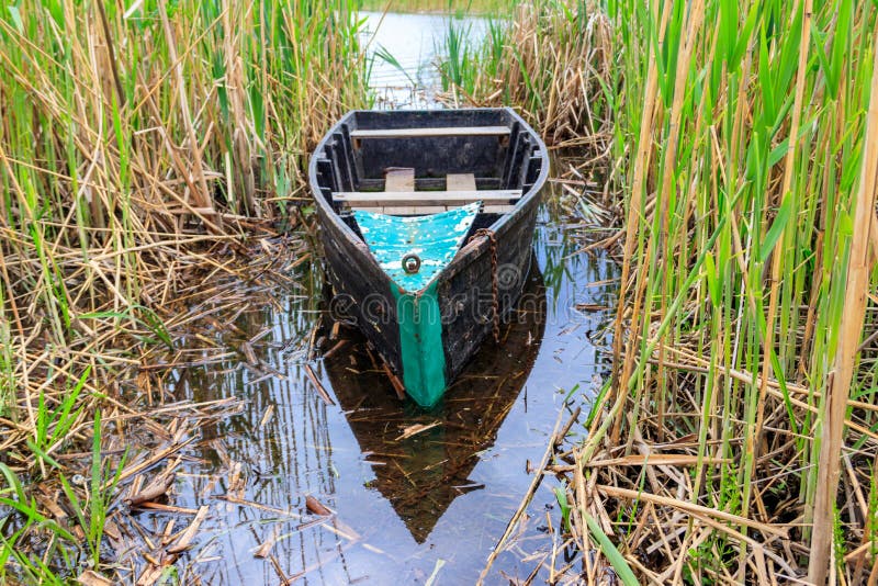 Oud boot en riet stock foto. Image of ochtend, buiten - 40252198