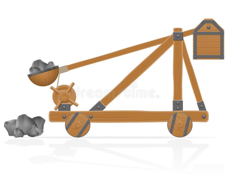 Oude Houten Katapult Geladen Stenen Vectorillustratie Vector ...