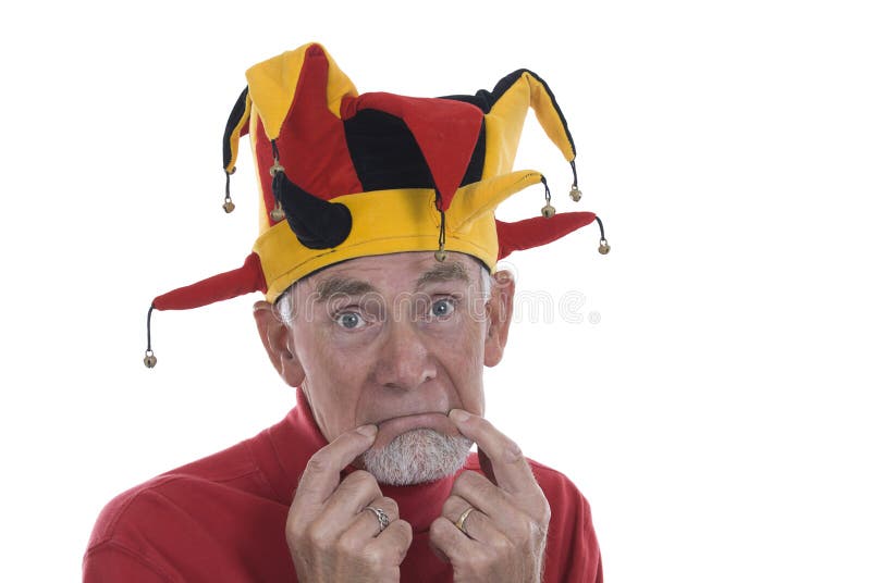 Oude Mens Als Clown in De Hoed Van De Nar Stock Afbeelding - Image of ...