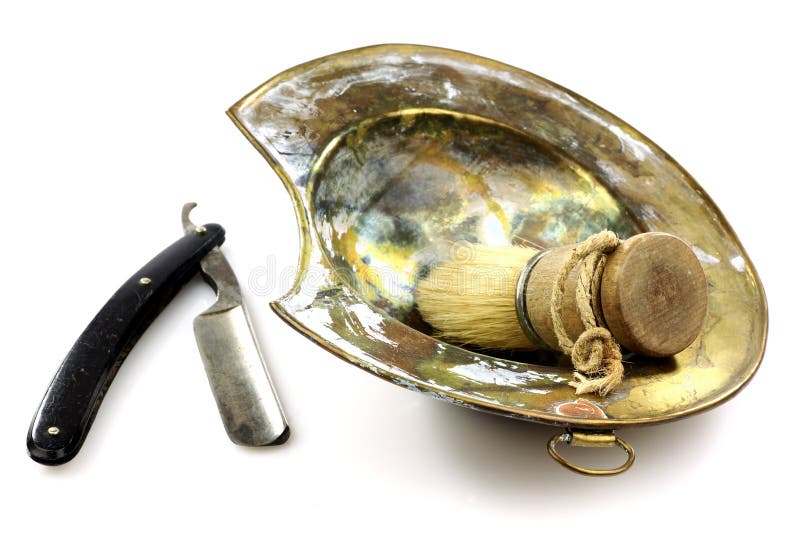 Oud Scheermes, Kwast En Scheerkom Stock Afbeelding - Image of ...