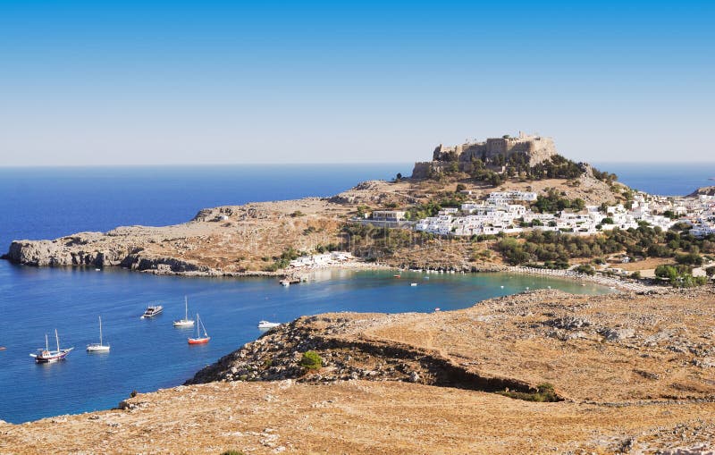 Oude Stad Lindos, Eiland Rhodos, Griekenland Stock Afbeelding - Image ...