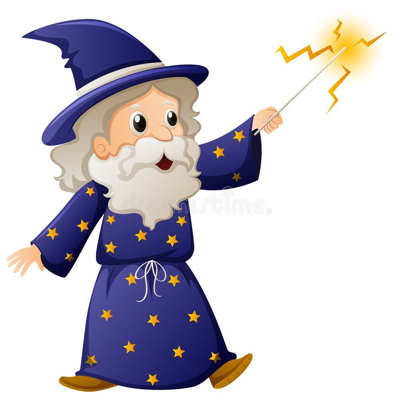 Oude Tovenaar Met Toverstokje Vector Illustratie - Illustration of ...
