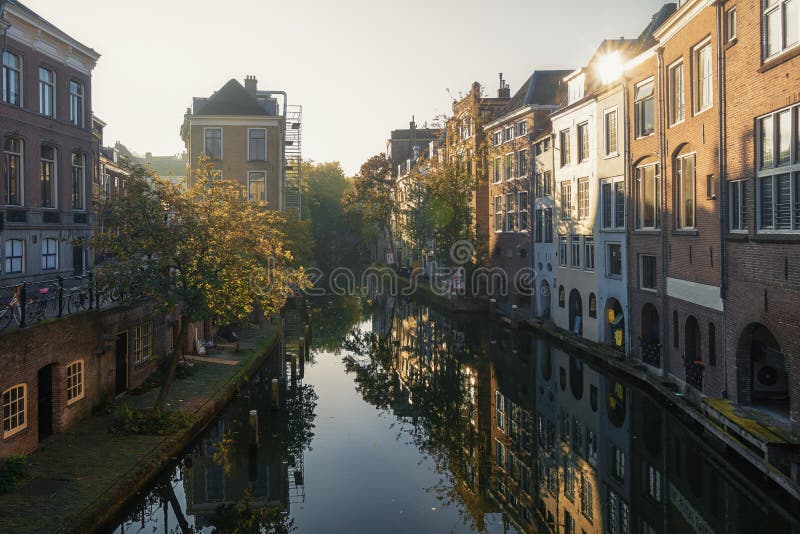 Oudegracht in the Old Town of Utrecht. Stock Photo - Image of season ...