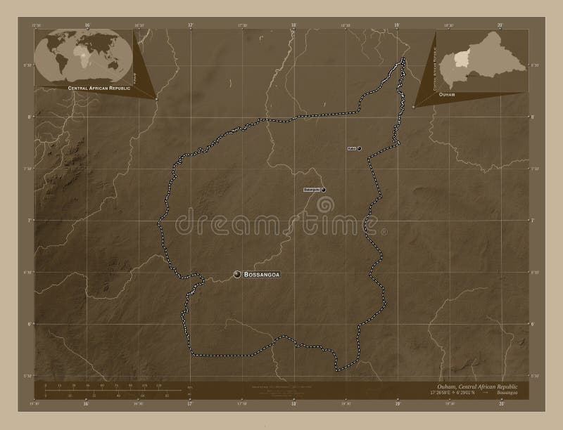 Ouham, Central African Republic. Sepia. Labelled Points of Cities Stock ...