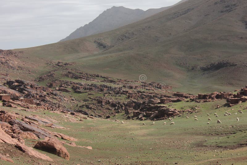 Oukaimeden Mountains and Green Plains in the Fall, Morocco Stock Image ...