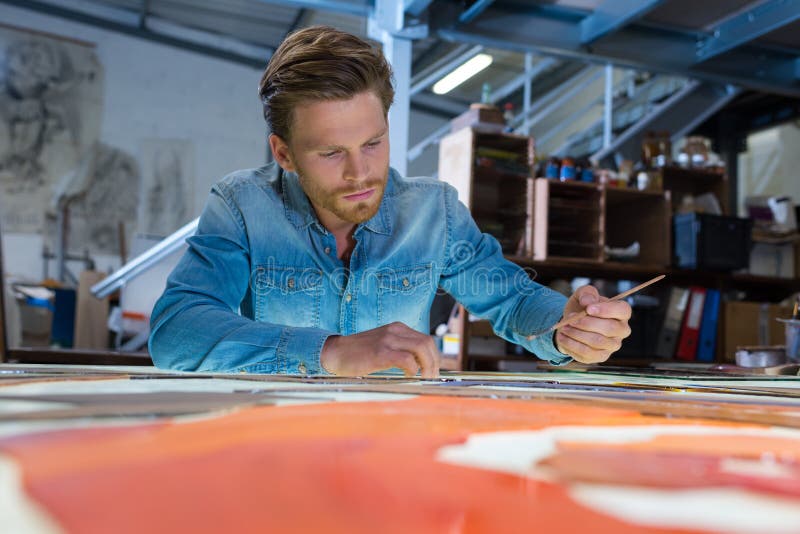 Oung Creative Man Working in Designer Studio Stock Image - Image of ...