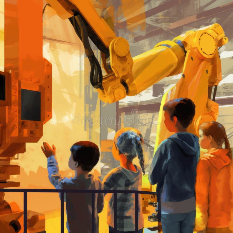 A Oup of School Children Observing a Robotic Arm Move Objects in a ...