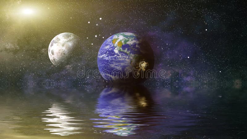 Our Beautiful Earth in Reflection of Water Overlooking Space ...
