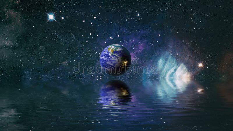 Our Beautiful Earth in Reflection of Water Overlooking Space ...
