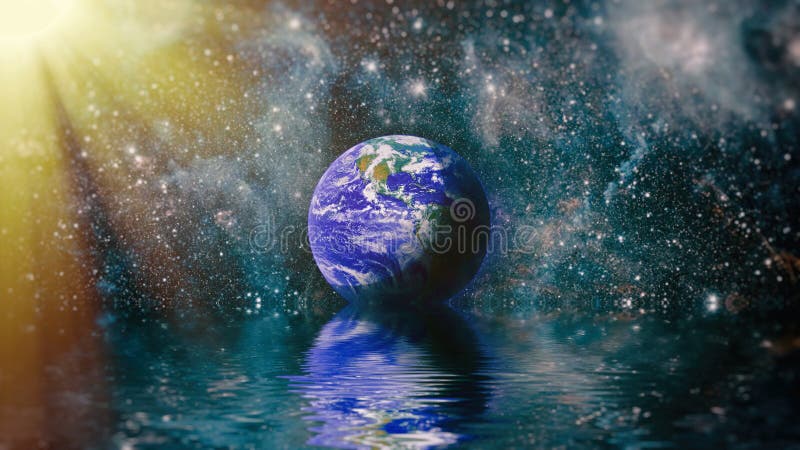 Our Beautiful Earth in Reflection of Water Overlooking Space ...